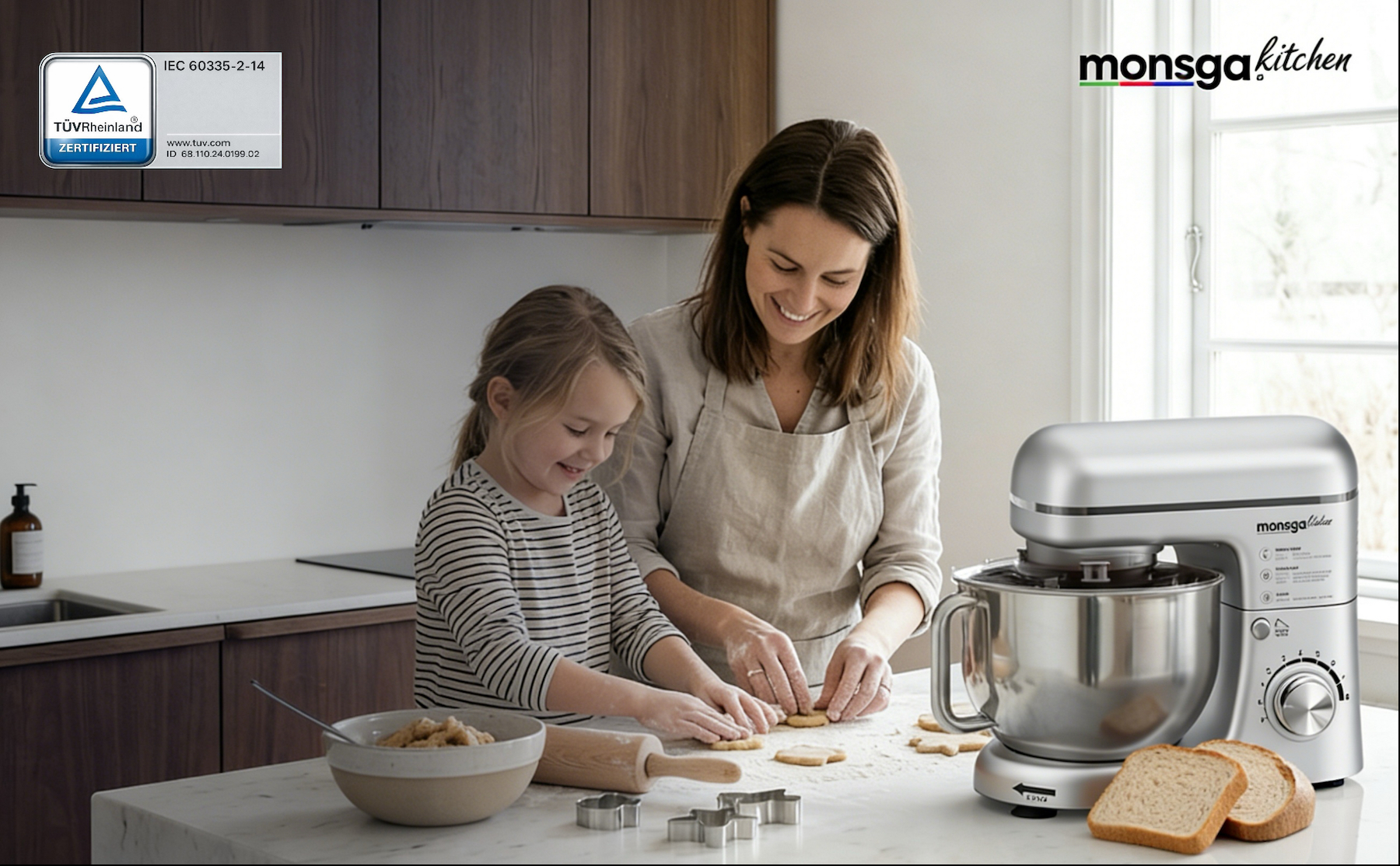 Monsga SM100 Keukenmachine, 1000W, Zwart/Zilver, 5,0L RVS Mengkom, 8 ...