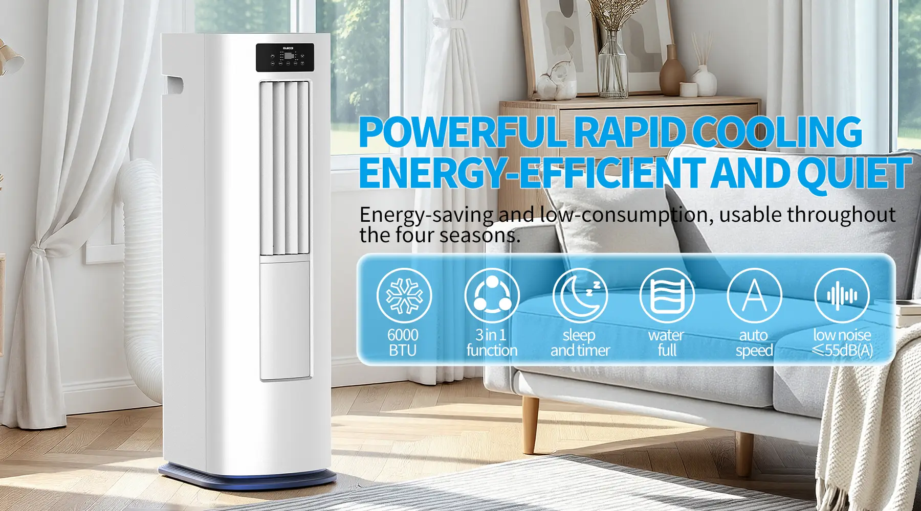 ELECCI Portable Mobile Air Conditioner, 4-in-1 Cooling/Dehumidifier/Fan ...